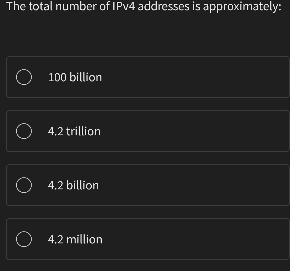 Solved The total number of IPv4 ﻿addresses is | Chegg.com