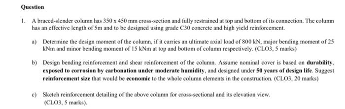 Solved 1. A braced-slender column has 350×450 mm | Chegg.com