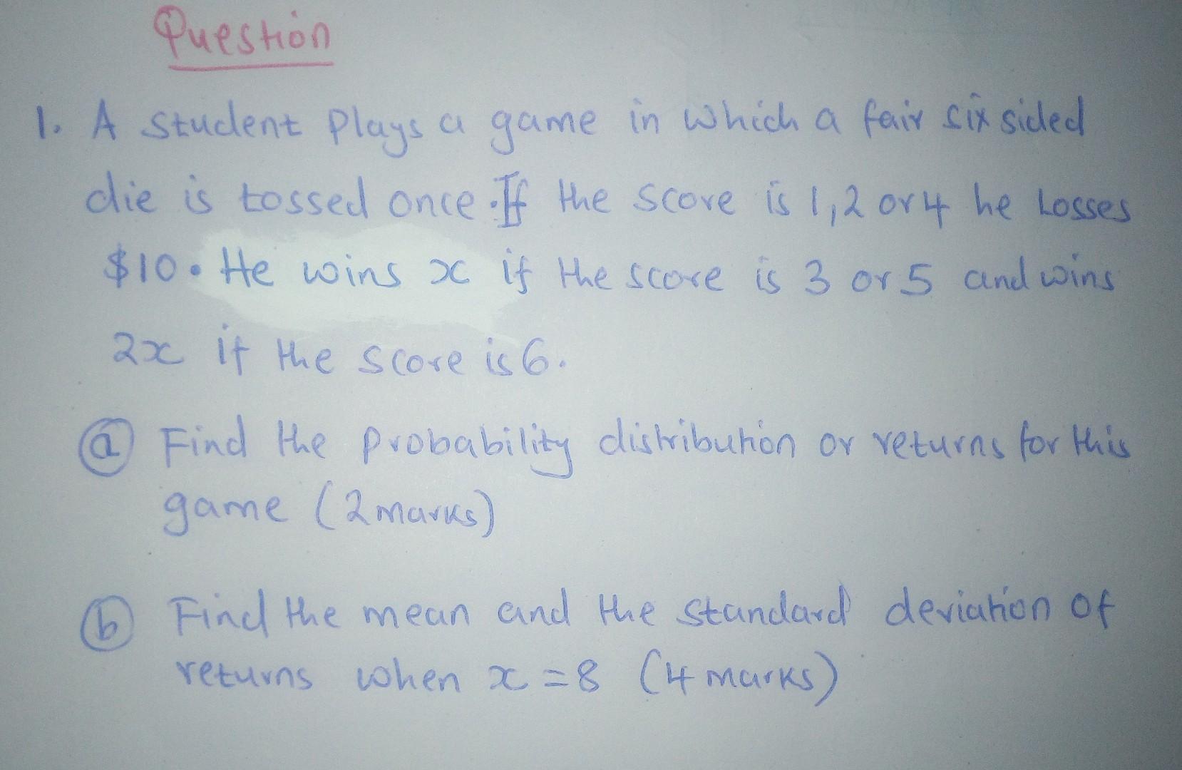 Solved Question 1. A student plays a game in which a fair | Chegg.com