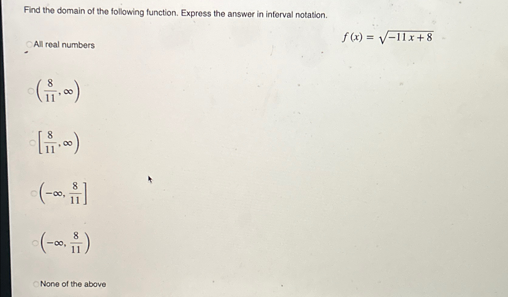 Solved Find the domain of the following function. Express | Chegg.com