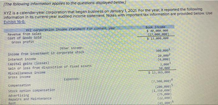 Solved XYZ corporation Income statement For current year | Chegg.com
