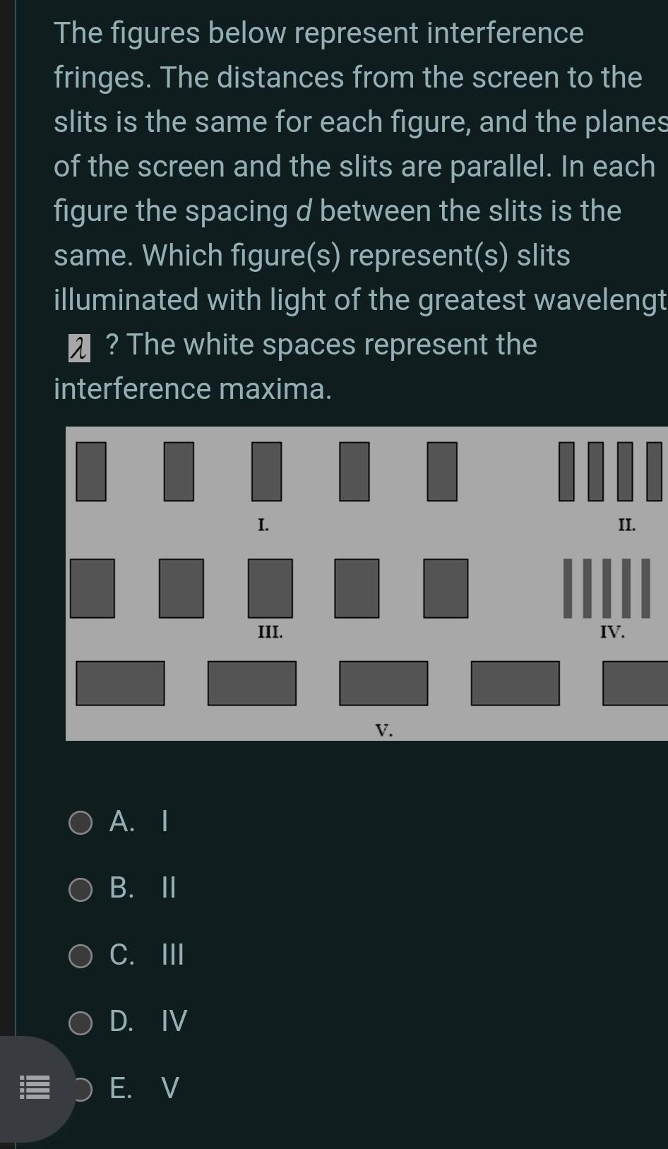 Solved The figures below represent interference fringes. The | Chegg.com