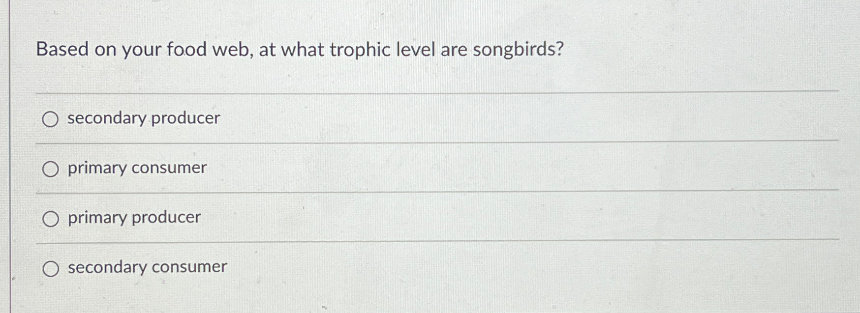 Solved Based on your food web, at what trophic level are | Chegg.com