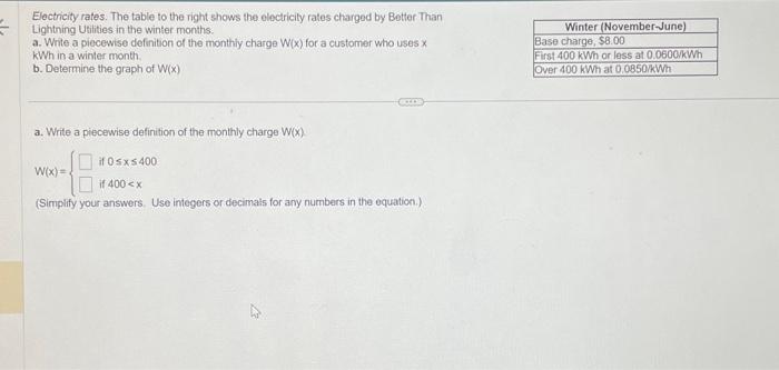 Solved Electricity rates. The table to the right shows the | Chegg.com
