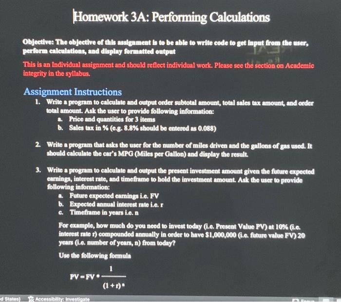 Solved Homework 3A: Performing Calculations Objectives The | Chegg.com
