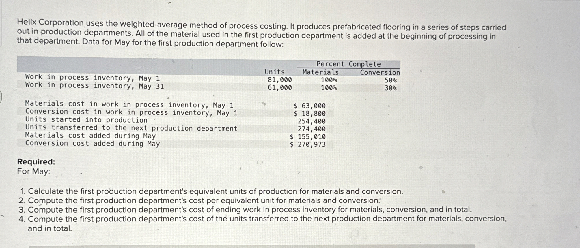 Solved Helix Corporation uses the weighted-average method of | Chegg.com