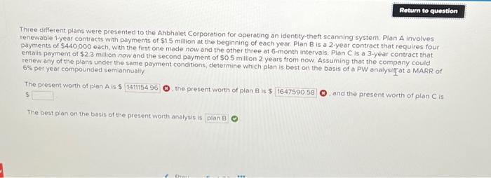 Solved Three different plans were presented to the Ahbhalet | Chegg.com
