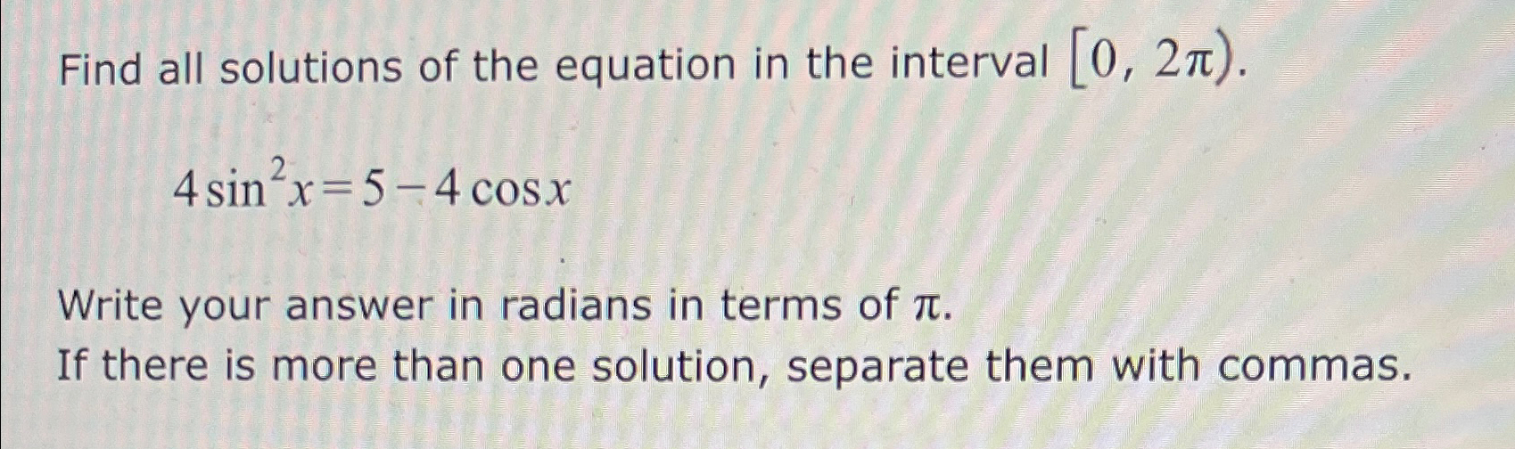 Solved Find all solutions of the equation in the interval | Chegg.com