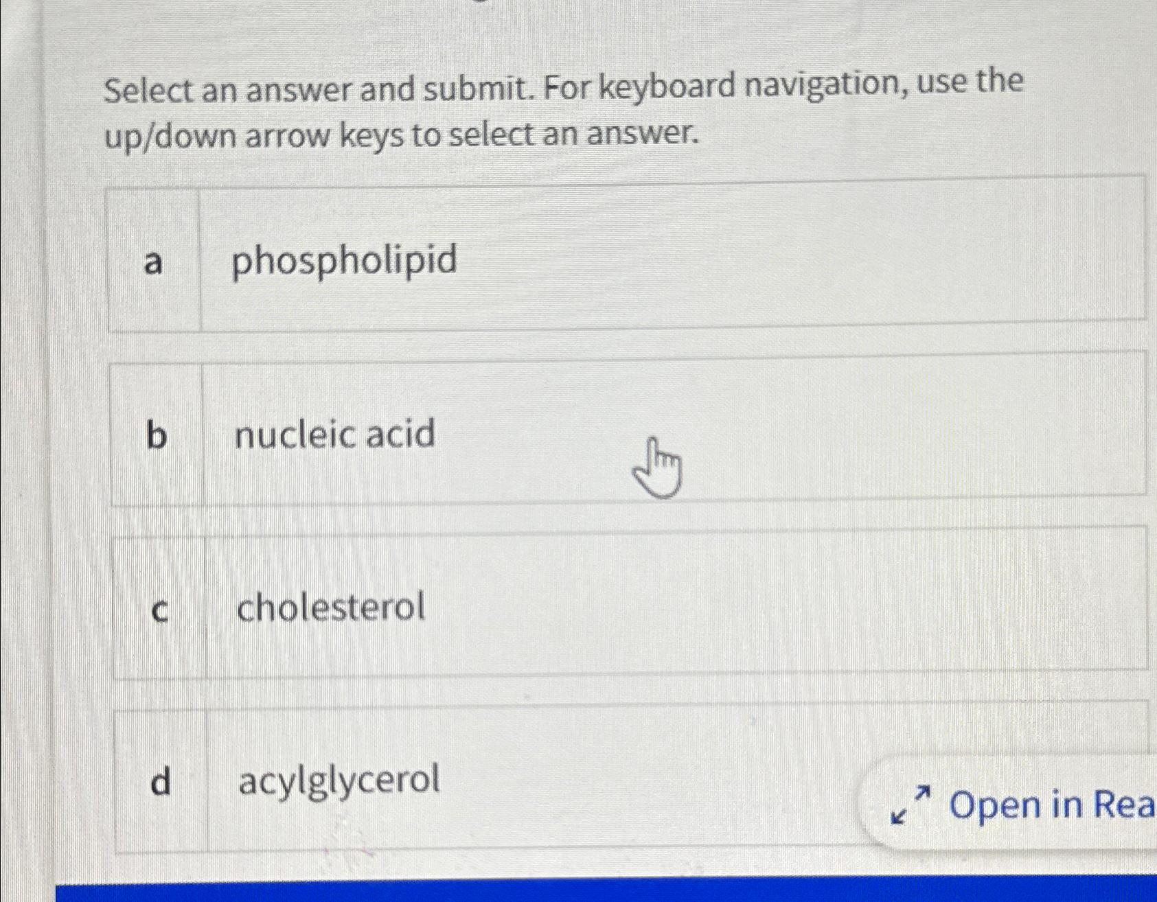 Solved Select an answer and submit. For keyboard navigation, | Chegg.com