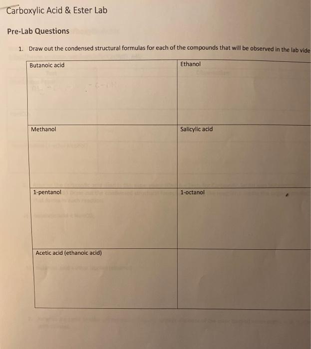 Solved Carboxylic Acid & Ester Lab Pre-Lab Questions 1. Draw | Chegg.com