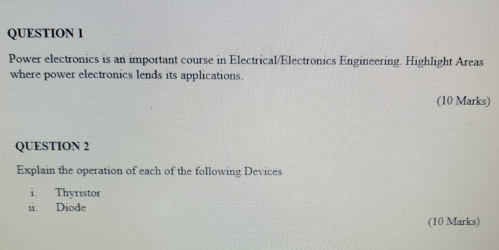Solved Power electronics is an important course in | Chegg.com
