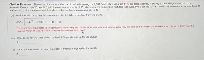 Solved Charter Revenue The owner of a luxury motor yachs | Chegg.com