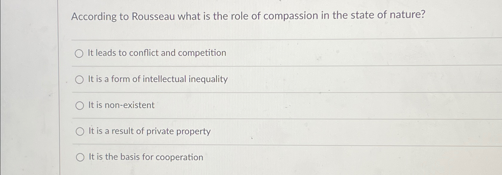 Solved According to Rousseau what is the role of compassion | Chegg.com