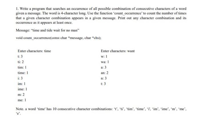 Solved 1. Write a program that searches an occurrence of all | Chegg.com