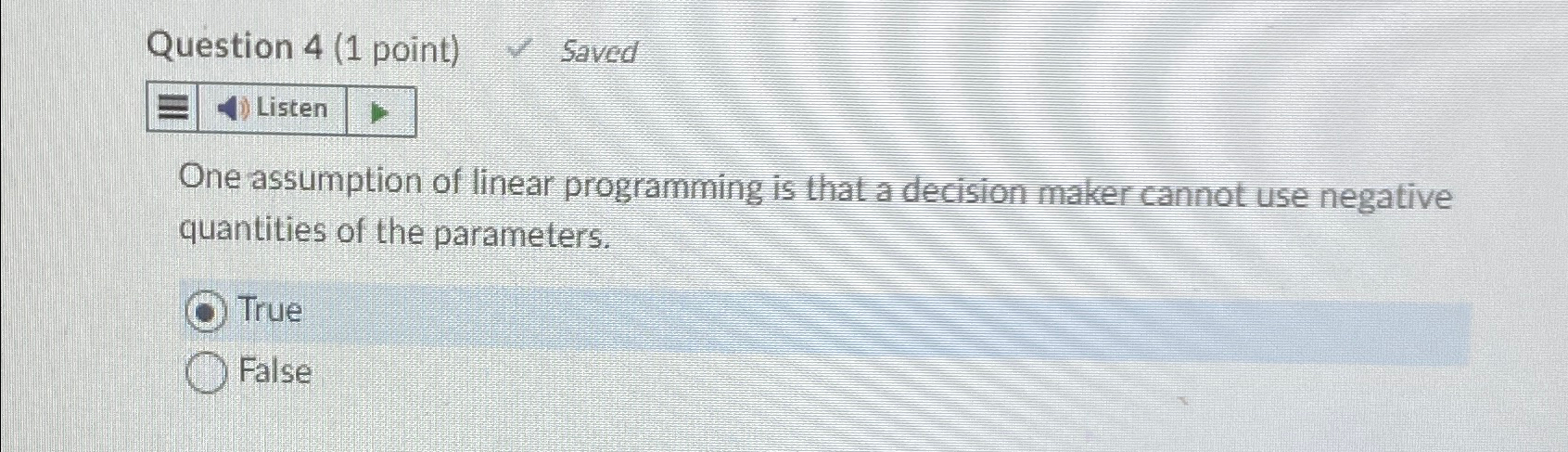 Solved Question 4 (1 ﻿point)SavedListenOne assumption of | Chegg.com