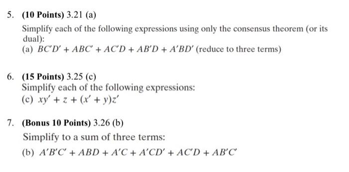 Solved 5. (10 Points) 3.21 (a) Simplify each of the | Chegg.com