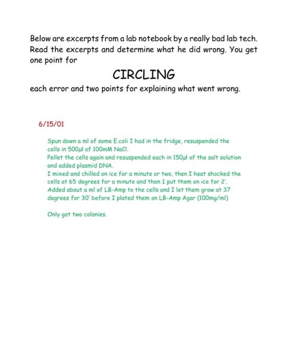 Solved Below are excerpts from a lab notebook by a really | Chegg.com