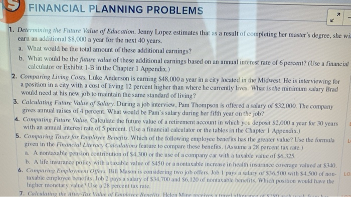 Solved FINANCIAL PLANNING PROBLEMS 1. Determining the Future | Chegg.com