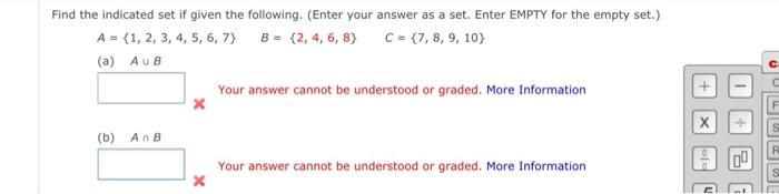 Solved Find the indicated set if given the following. (Enter | Chegg.com