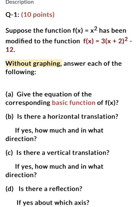 Solved Description Q-1: (10 points) Suppose the function | Chegg.com