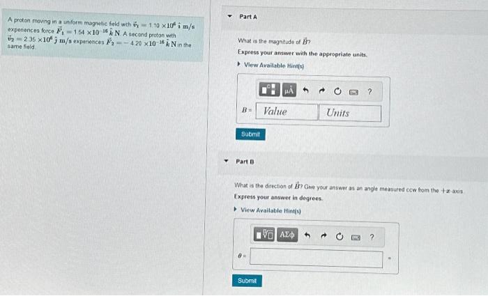 Solved Part A A proton moving in a uniform magnetic feid weh | Chegg.com