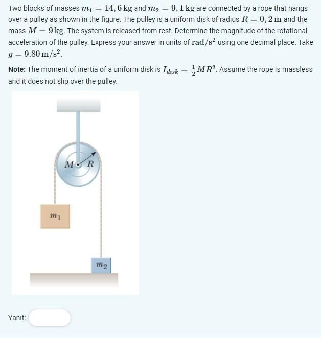 Solved Two blocks of masses m1=14,6 kg and m2=9,1 kg are | Chegg.com