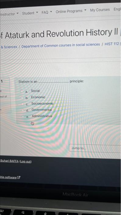 Statism is an principle: a. Social b. Economic c. | Chegg.com