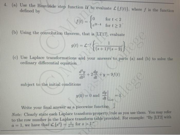 Solved 4. (a) Use the Heaviside step function U to evaluate | Chegg.com