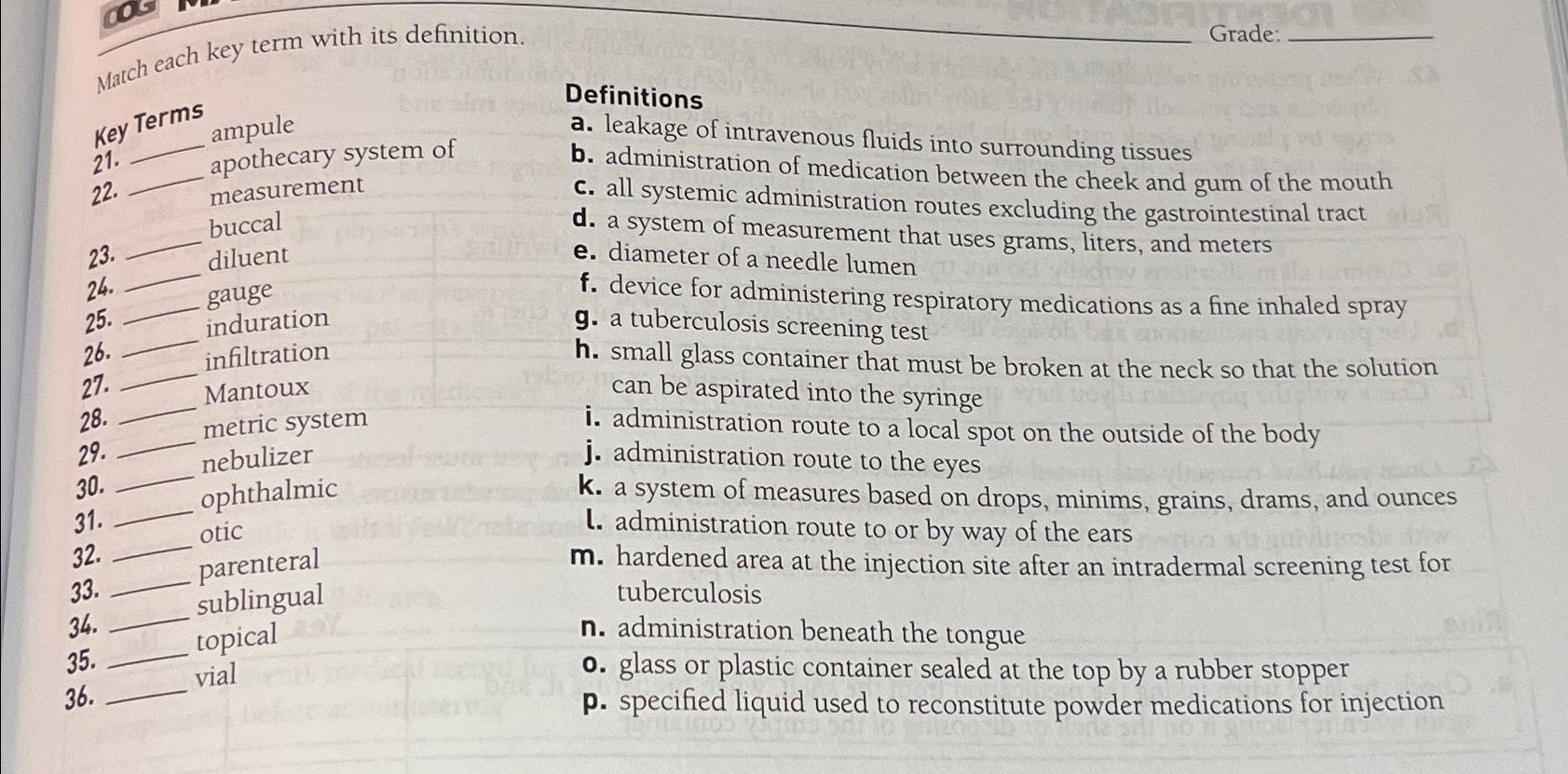 Solved Match each key term with its definition.Grade:Key | Chegg.com