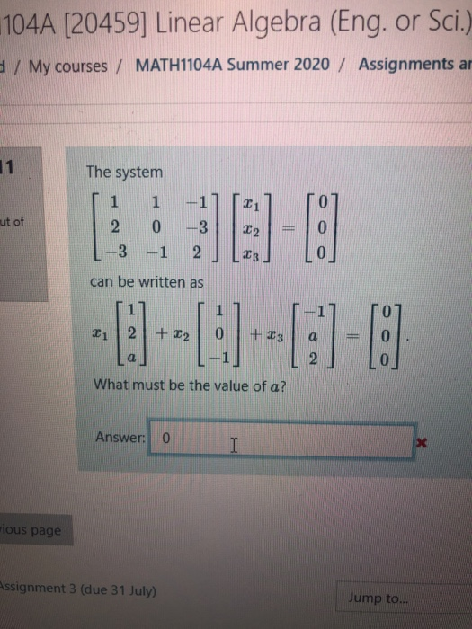 Solved 104A [20459] Linear Algebra (Eng. or Sci.) / My | Chegg.com