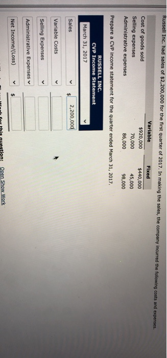 Solved Russell Inc. had sales of $2,200,000 for the first | Chegg.com