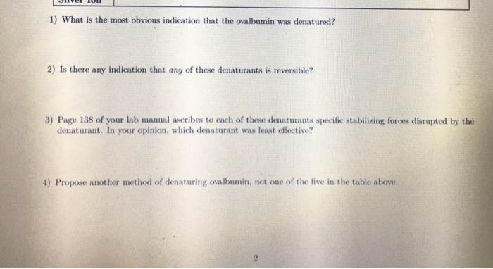 D Denaturation of ovalbumin: Denaturing Agent | Chegg.com