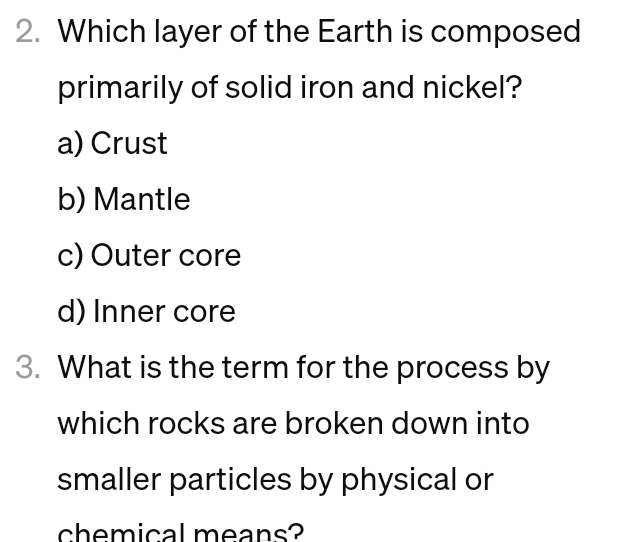 Solved Earth Science: Which layer of the Earth is composed | Chegg.com