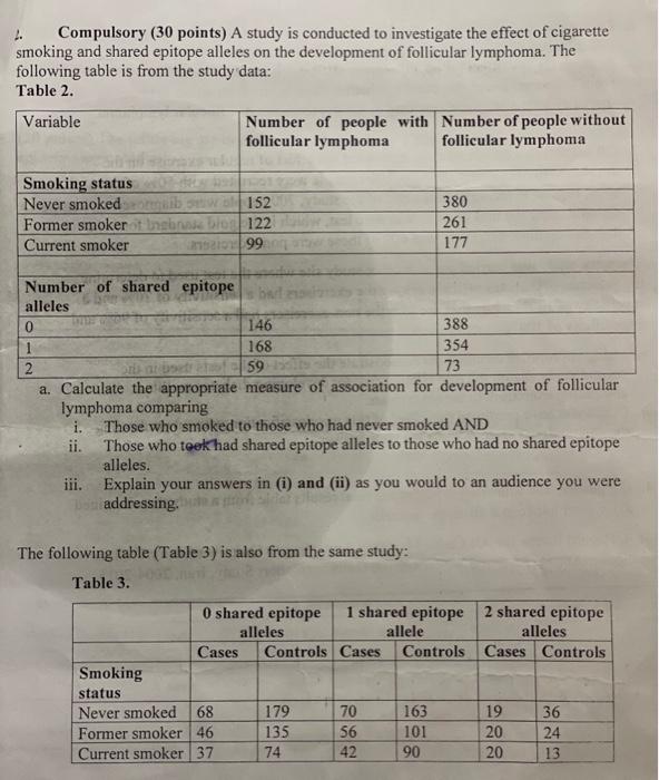 Solved 2. Compulsory ( 30 points) A study is conducted to | Chegg.com