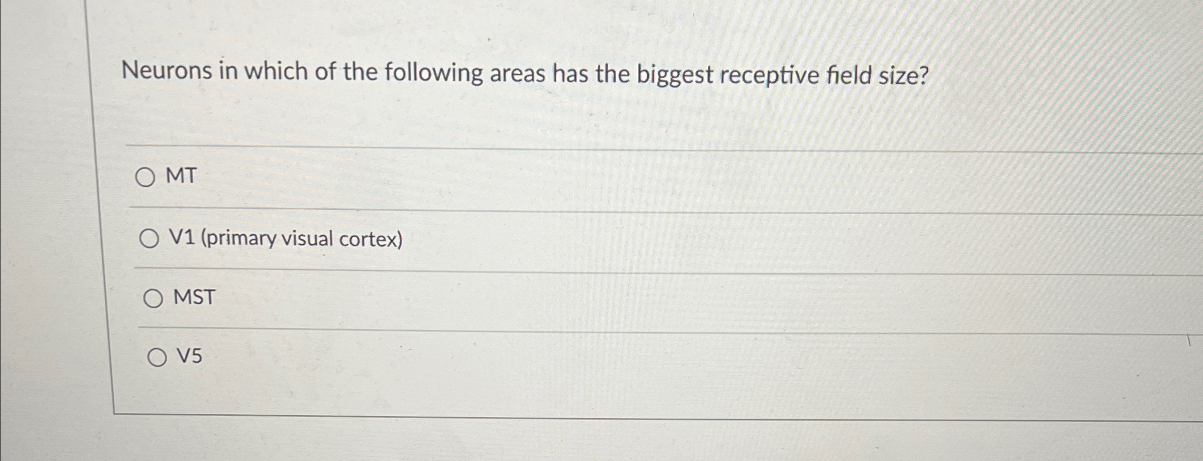 Solved Neurons in which of the following areas has the | Chegg.com