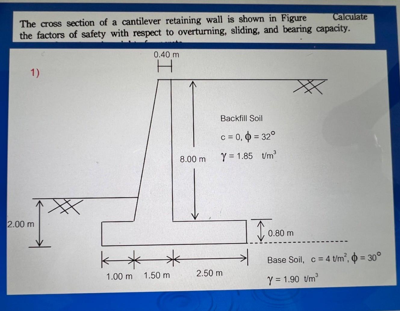 Solved The cross section of a cantilever retaining wall is | Chegg.com