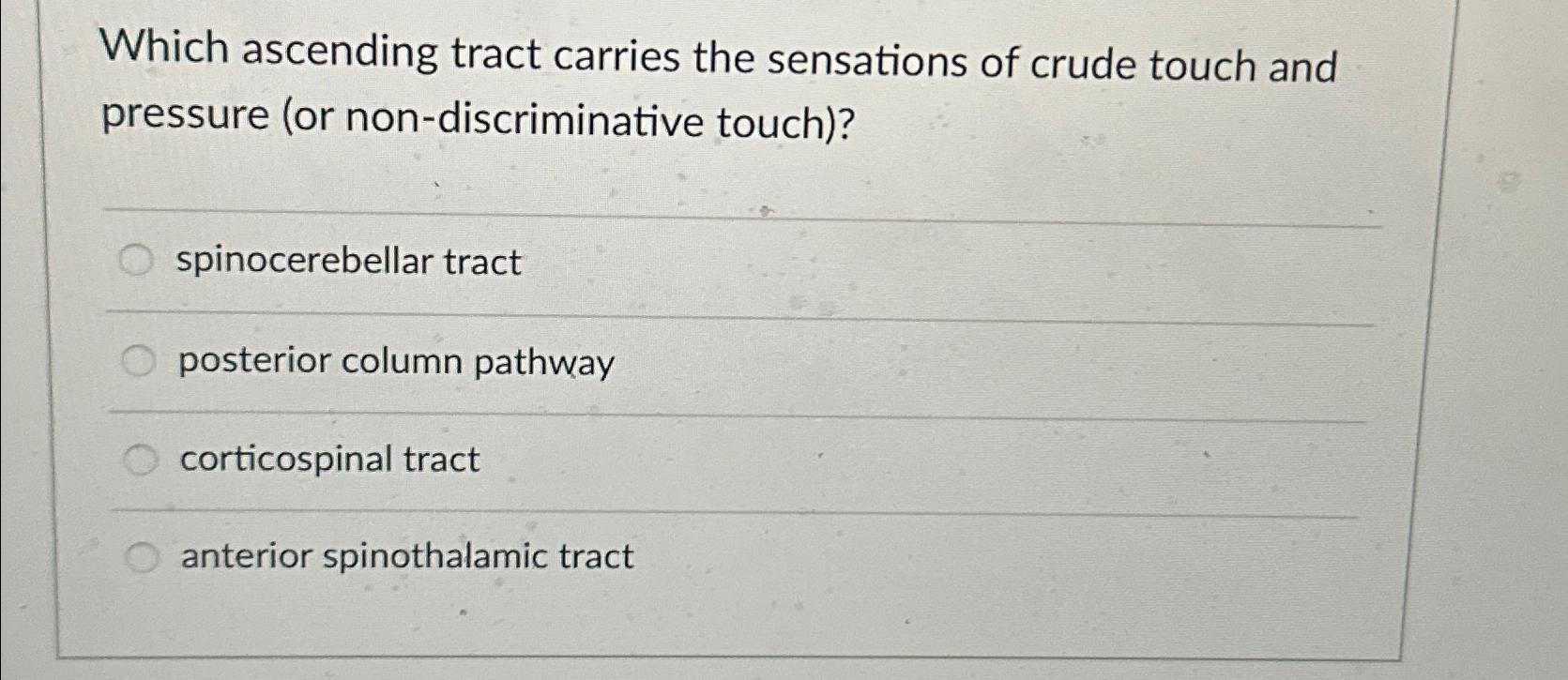 Solved Which ascending tract carries the sensations of crude | Chegg.com