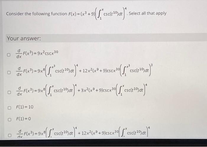 Solved Consider the following function F(x) = (x³ +9 ( | Chegg.com