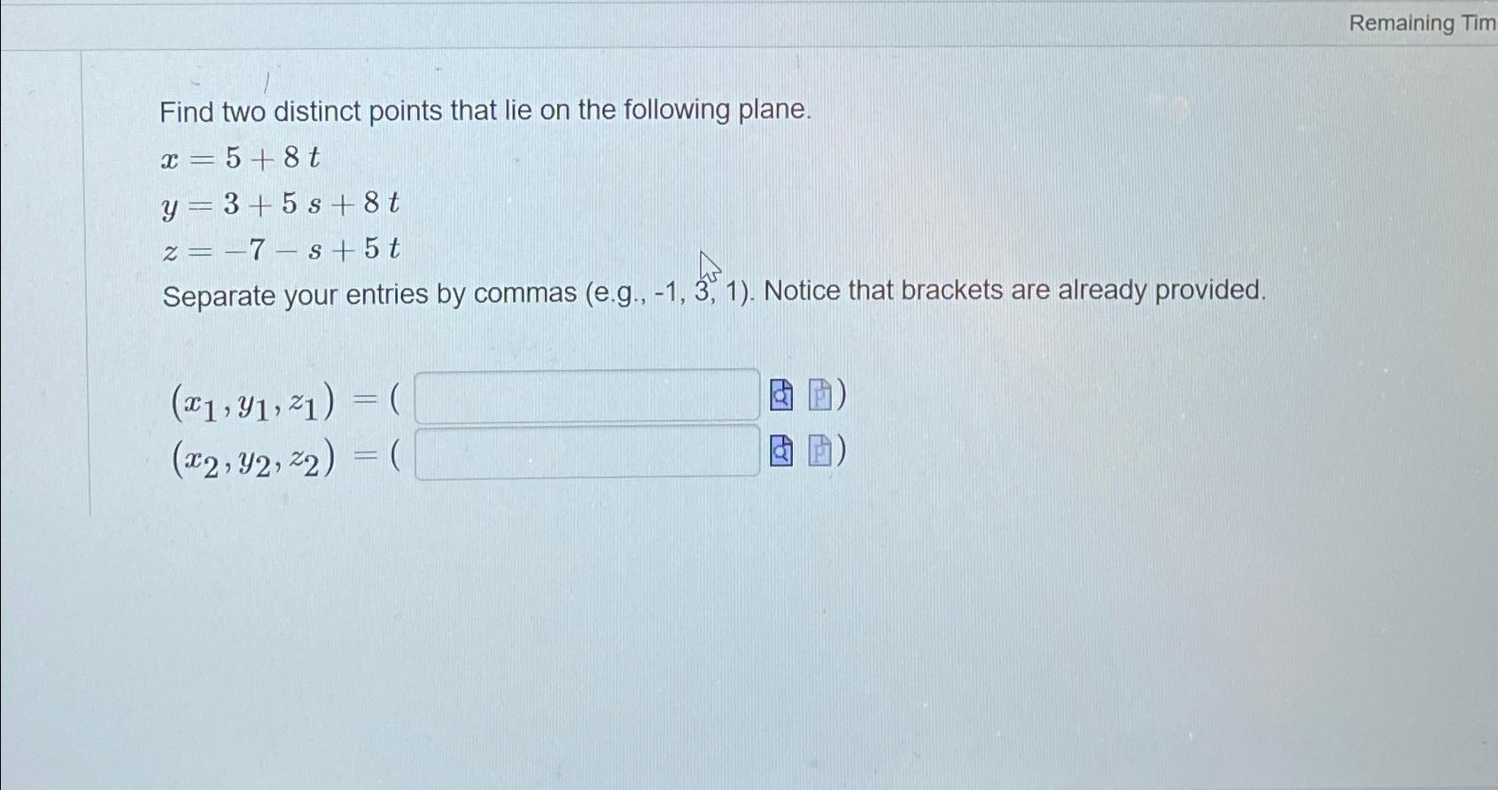 Solved Remaining TimFind two distinct points that lie on the | Chegg.com
