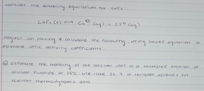 Solved consider the solubility equilibrium for CaF2 : | Chegg.com