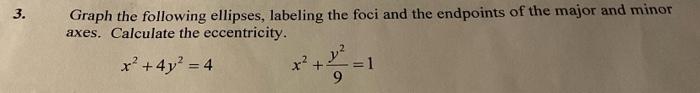 Solved 3. Graph the following ellipses, labeling the foci | Chegg.com