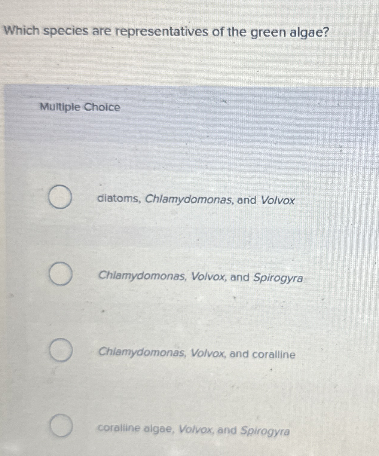 Solved Which species are representatives of the green | Chegg.com