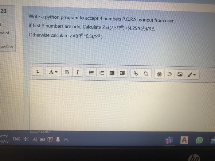 Solved 23 Write a python program to accept 4 numbers PQRS as | Chegg.com