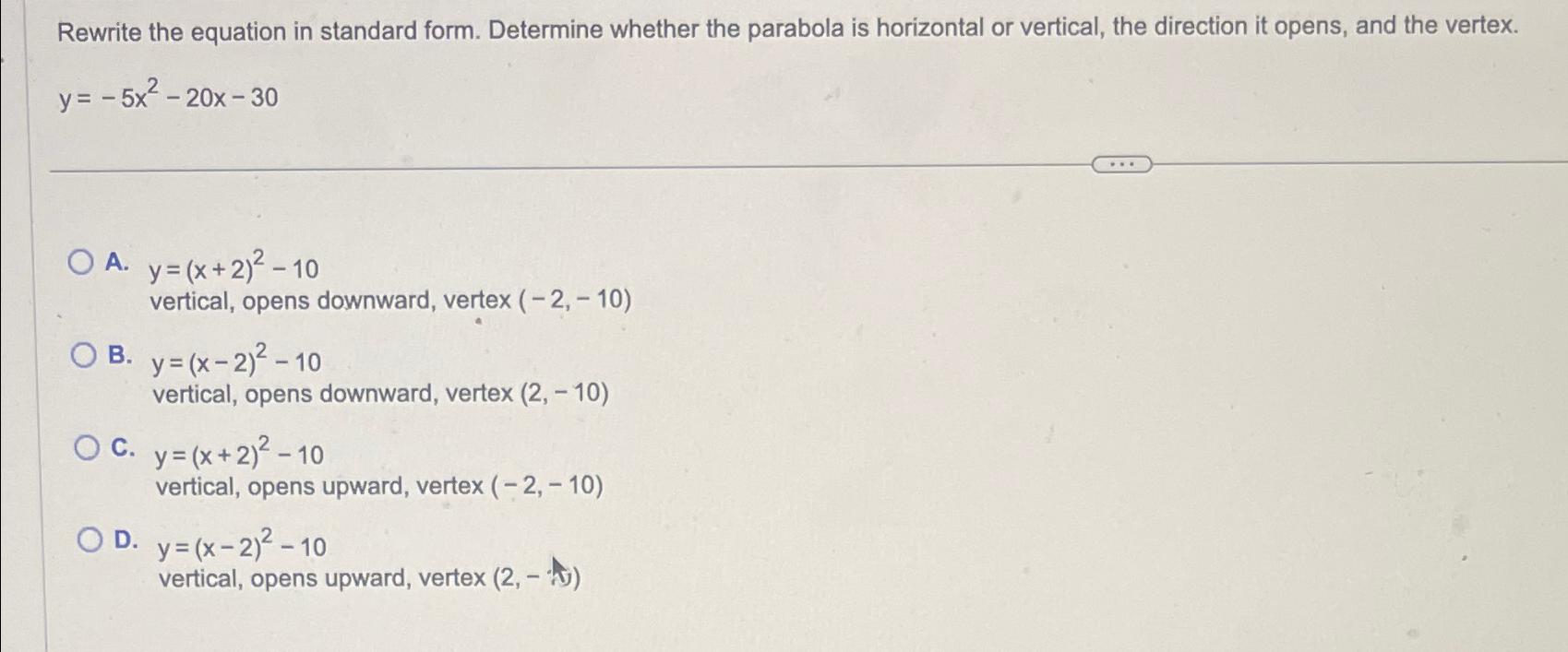 Solved Rewrite the equation in standard form. Determine | Chegg.com