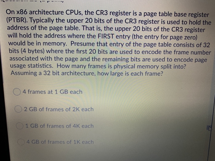 Solved - - - On x86 architecture CPUs, the CR3 register is a | Chegg.com