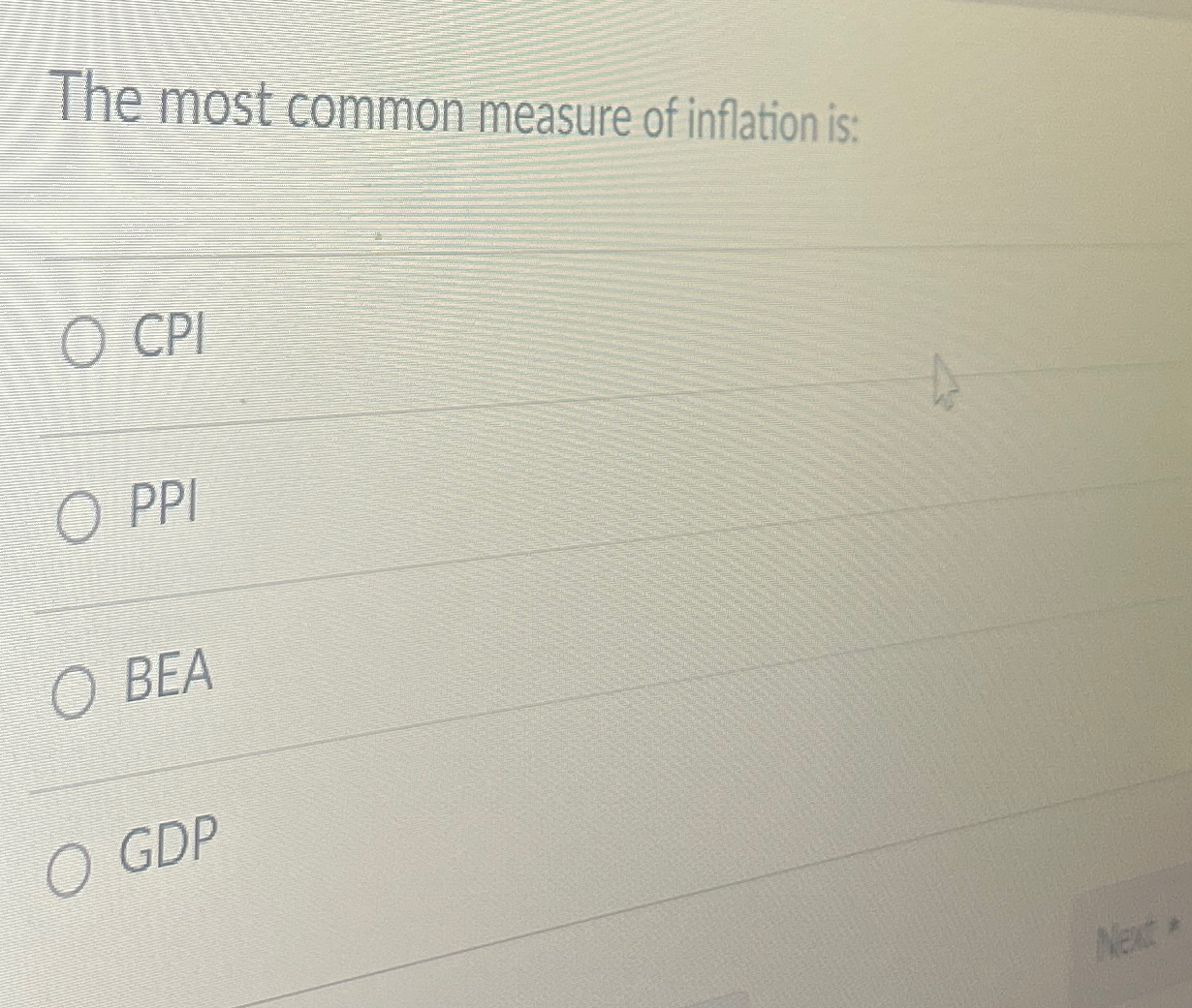 Solved The most common measure of inflation is:CPIPPIBEAGDP | Chegg.com