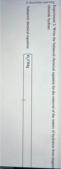 Solved Experiment 2 Write The Balanced Chemical Equation