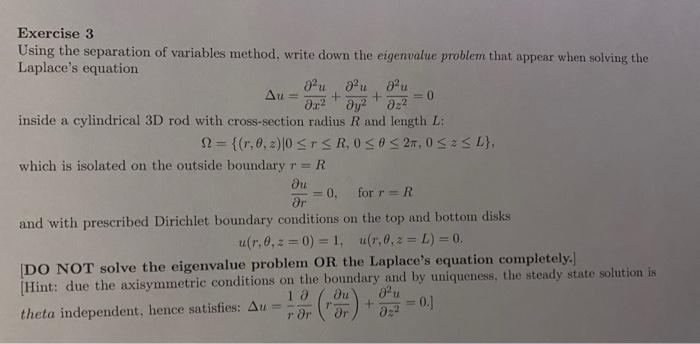 Solved + T Exercise 3 Using the separation of variables | Chegg.com