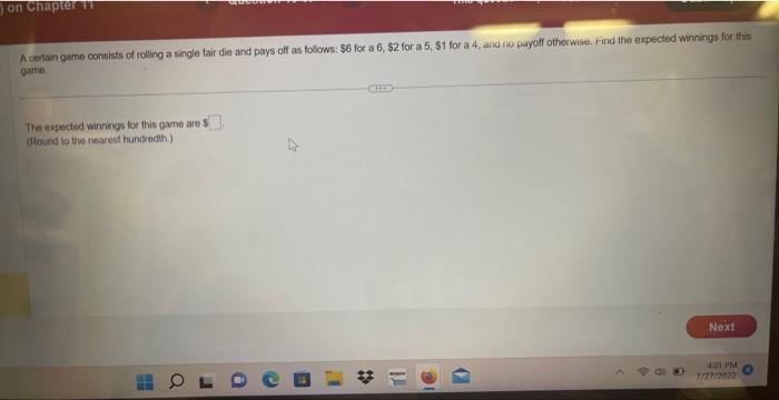 Solved garne The expectod winnings for this game are \$ | Chegg.com