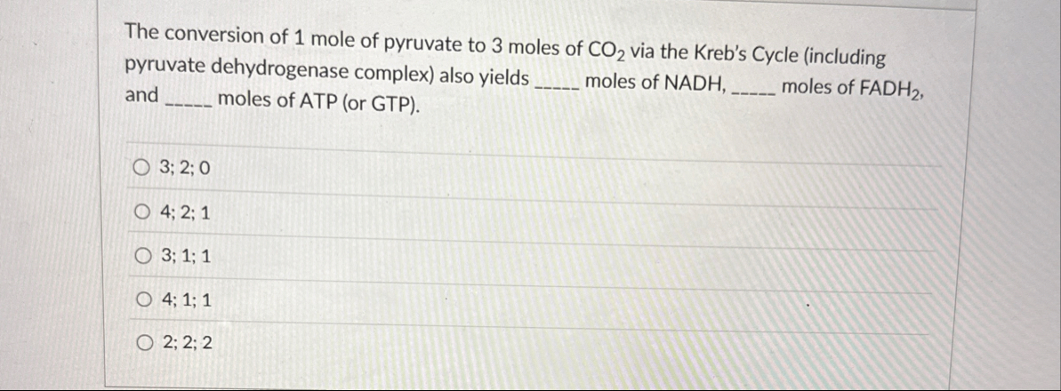 Solved The conversion of 1 ﻿mole of pyruvate to 3 ﻿moles of | Chegg.com